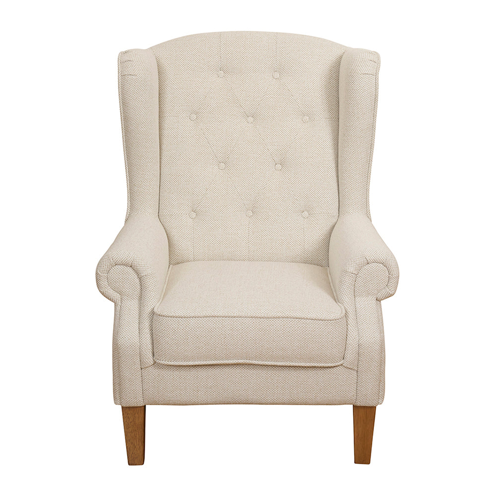 Clifton Light Beige Wingback Chair With Natural Timber Legs