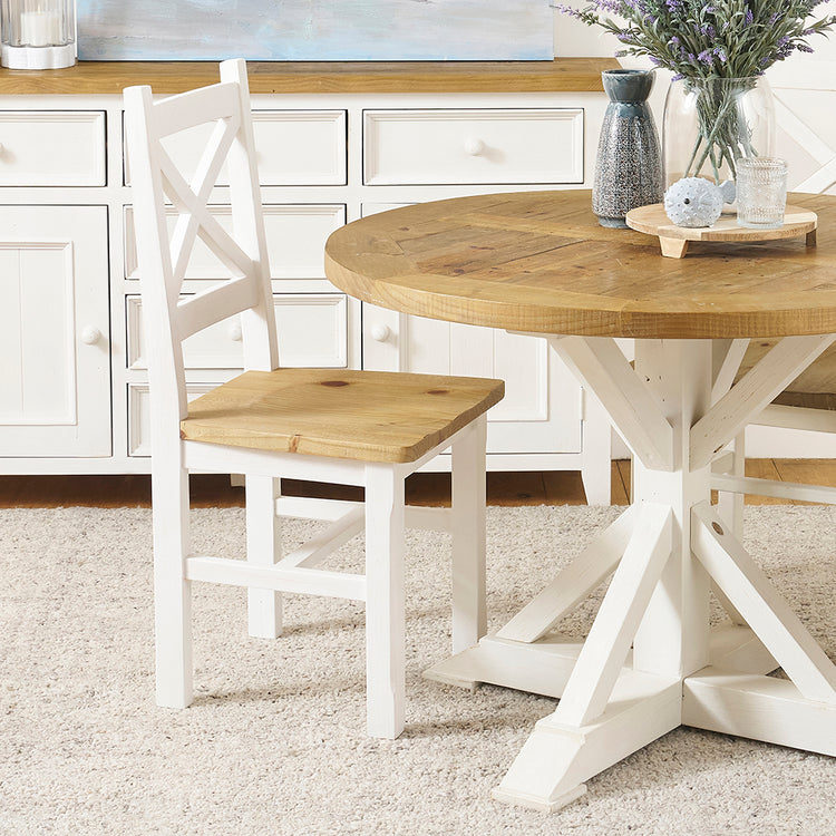 Byron 1100 Round Dining Table with Timber Tops | Ivory Wash