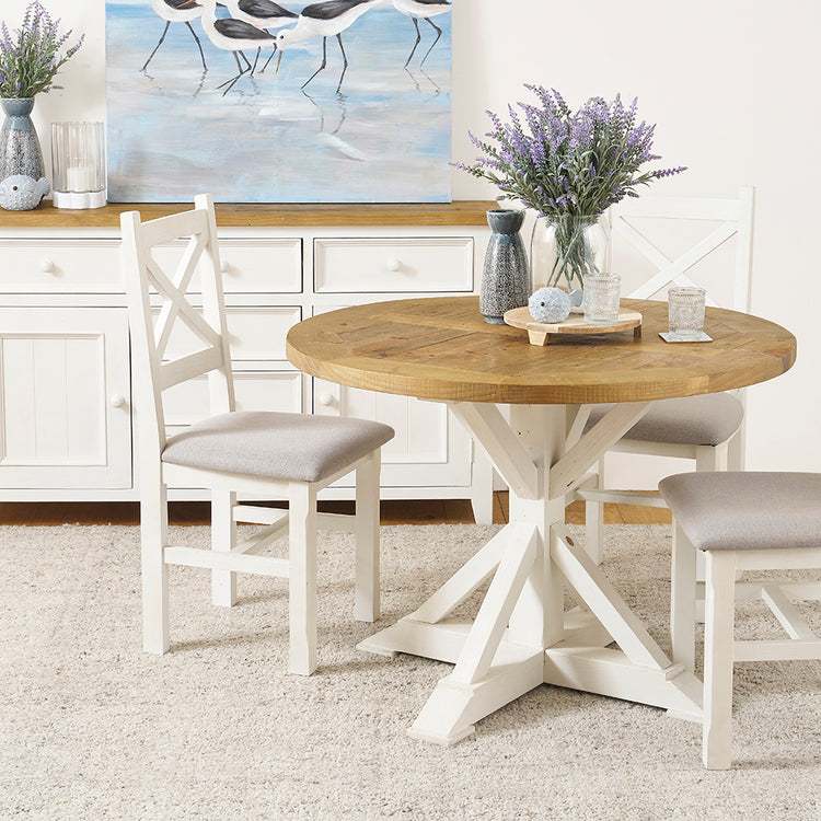 Byron 1100 Round Dining Table with Timber Tops | Ivory Wash