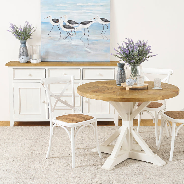 Byron 1100 Round Dining Table with Timber Tops | Ivory Wash