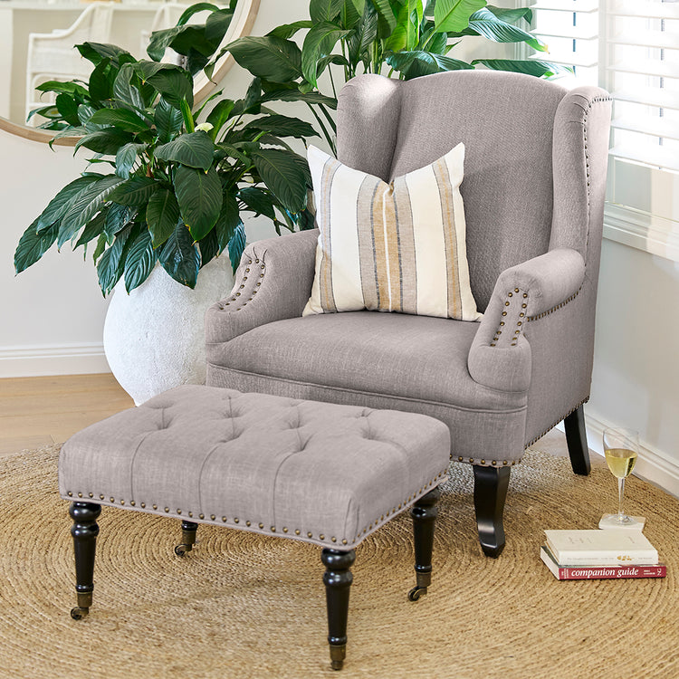 Churchill Wingback Neutral Fabric Chair And Ottoman