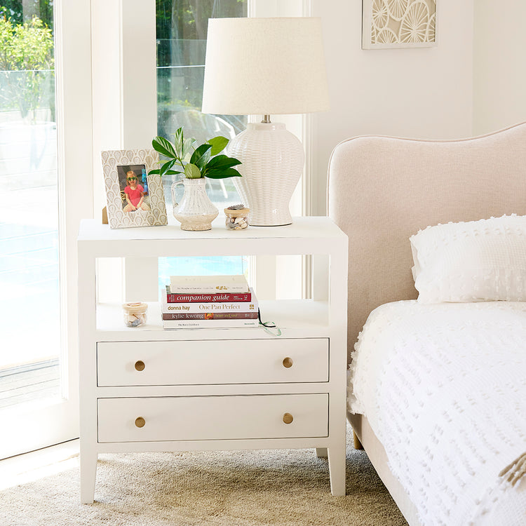 New York Large White Bedside Table with Gold Handles