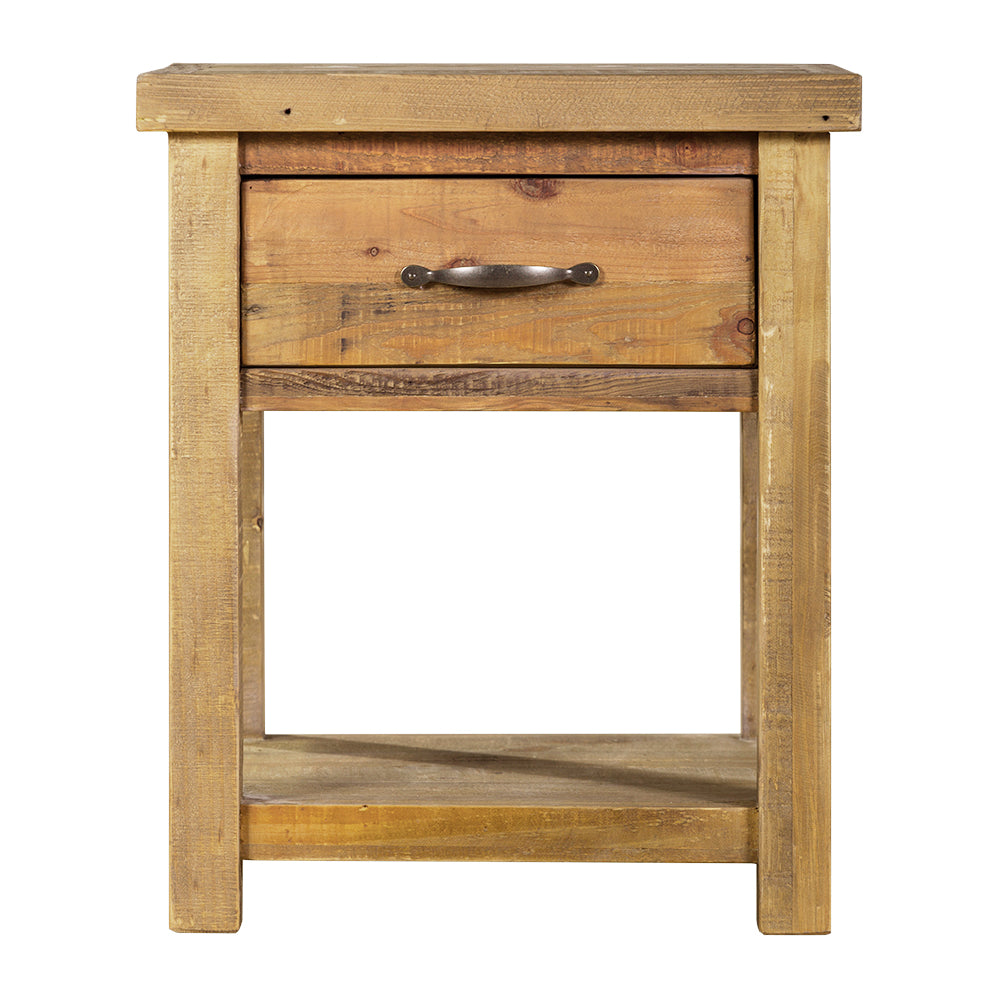 Vintage Rustic Tawny Stain Bedside Table With Country Style Top