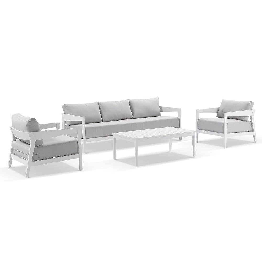 Coolum 3+1+1 Outdoor Aluminium Lounge Setting with Coffee Table White/