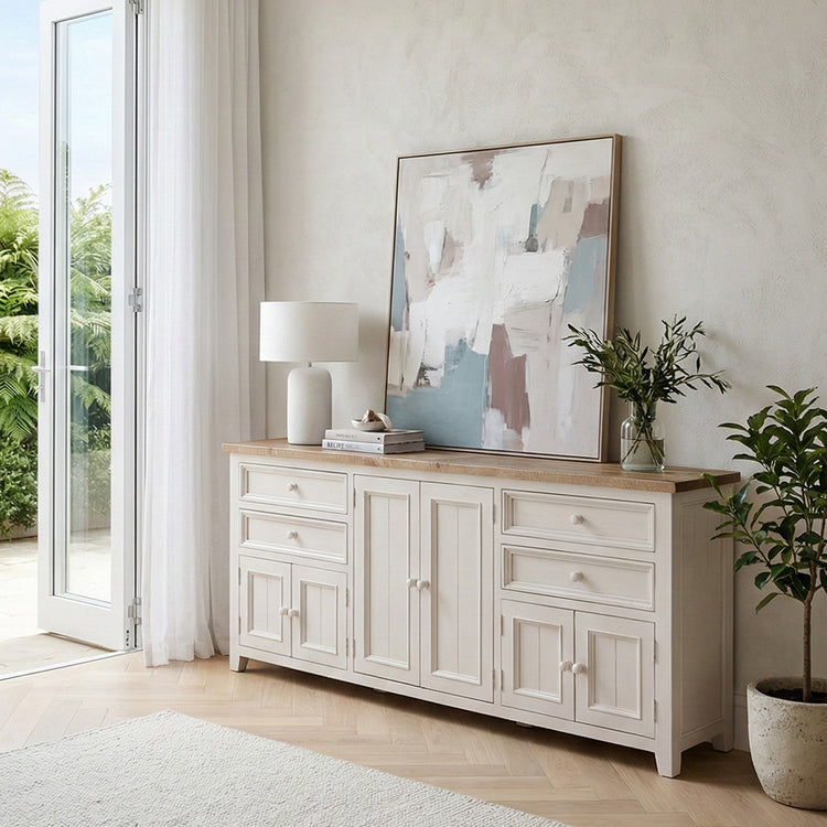 Byron Large Rustic Tawny Stain & Ivory Washed Bases Sideboard