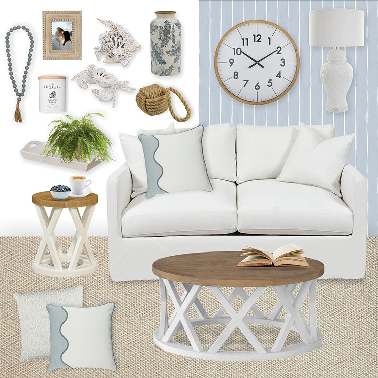 Byron Round Coffee Table in Rustic Tawny Stain And Washed Ivory