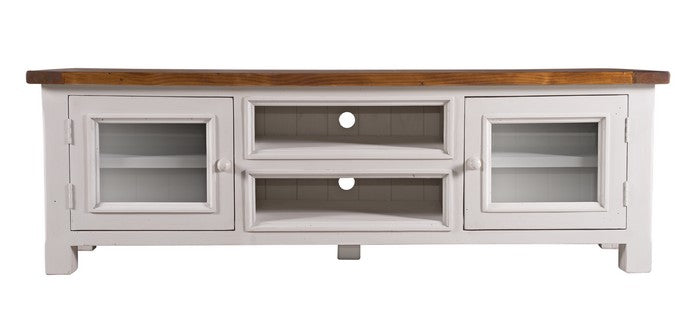 Tuscan Wooden TV Unit With Shelves And Glass Doors