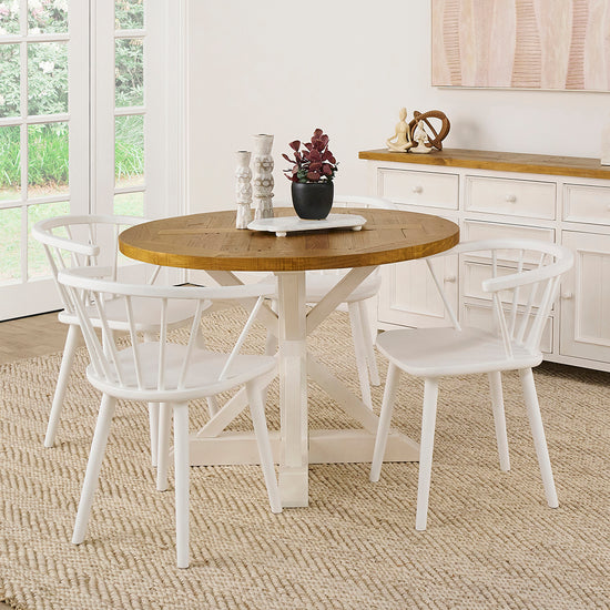 Byron 1100 Round Dining Table with Timber Tops | Ivory Wash