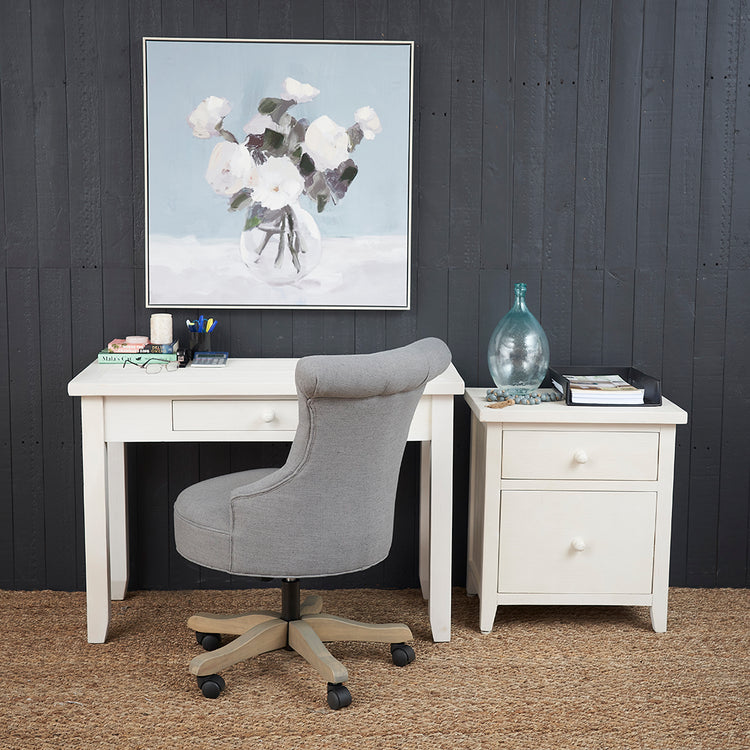 Zion Upholstered Mid-Grey Office Swivel Chair With Tufted Buttons