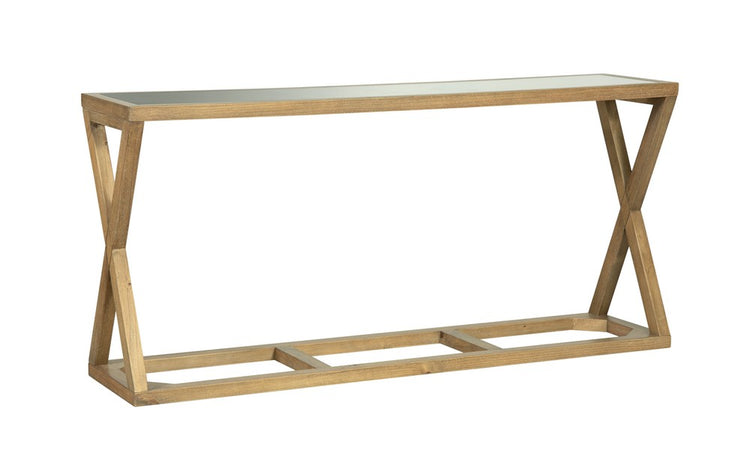 Freedom Wooden Glass Top Console Table With Cross Base