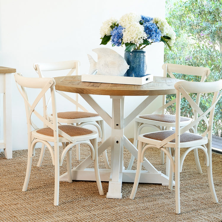 Byron 1100 Round Dining Table with Timber Tops | Ivory Wash