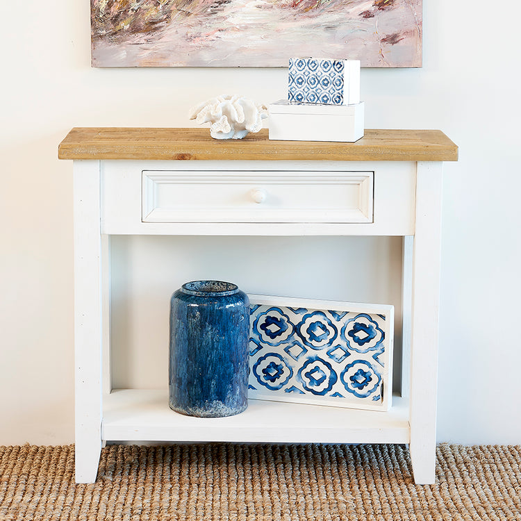 Byron Timber Top Console Table With Drawer And Shelf